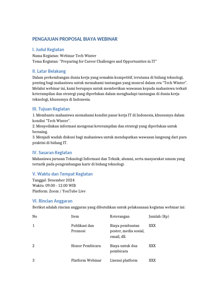 Pengajuan Proposal Biaya Webinar | PDF