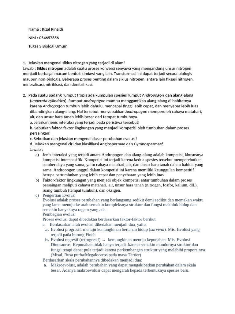 Rizal Rinaldi 054657656. Tugas 3. Biologi Umum | PDF
