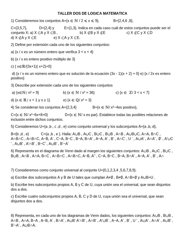 Taller Dos de Logica Matematica | PDF | Matemáticas