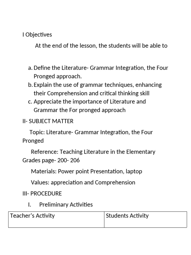 Literature-Grammar Integration Guide | PDF | Word | Reading Comprehension