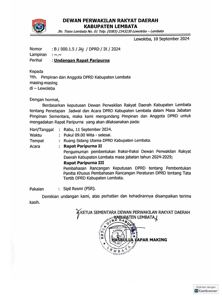 Undangan Rapat Paripurna II, III, IV DPRD | PDF