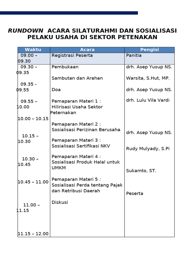 RUNDOWN ACARA Sosialisasi | PDF