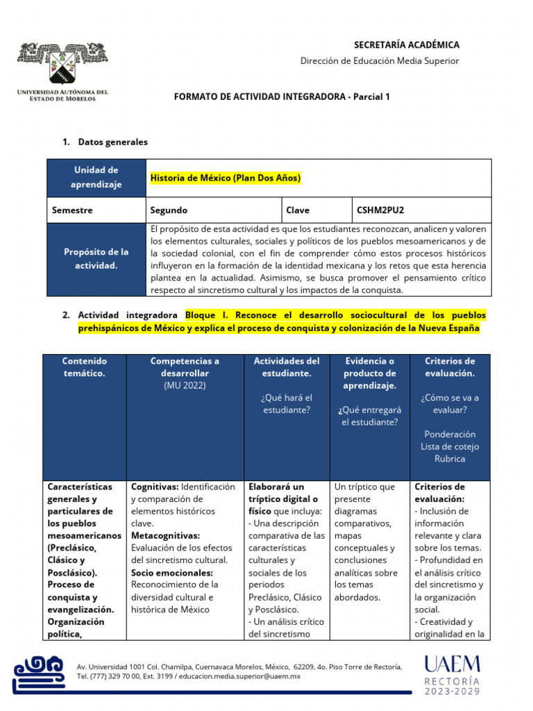 FORMATO ACTIVIDAD INTEGRADORA HDM Parcial 1 | PDF | México | Evaluación