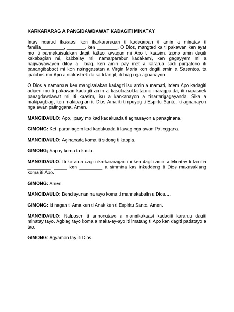 Karkararag A Pangidawdawat Kadagiti Minatay | PDF