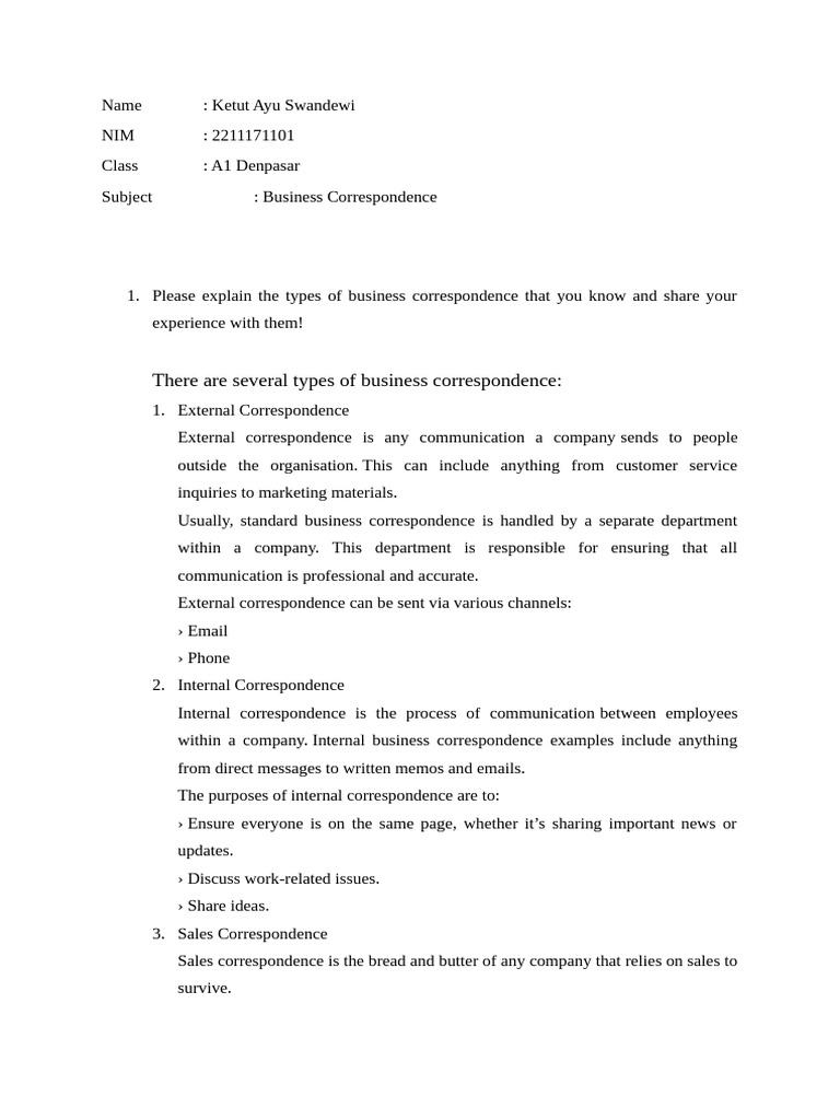 Types of Business Correspondence Explained | PDF | Sales | Communication