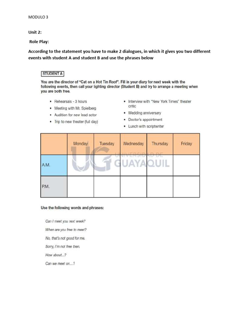 Writing Activity 3 Unit 1 Role Play | PDF