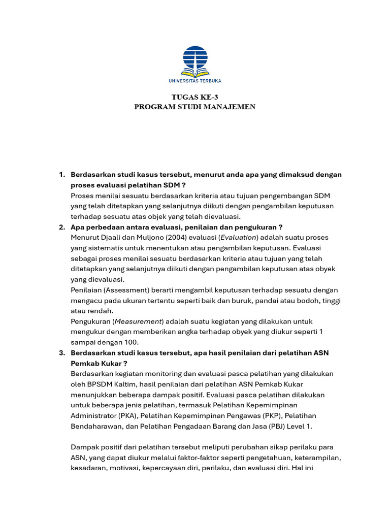 Pengembangan sdm Tugas 3 agung wardani 052236687 | PDF
