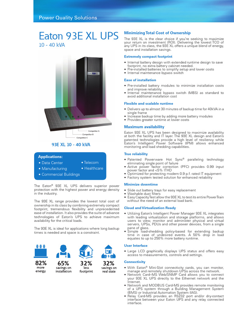 Eaton 93e XL Ups Brochure en Us East Asia | PDF | Relay | Reliability Engineering