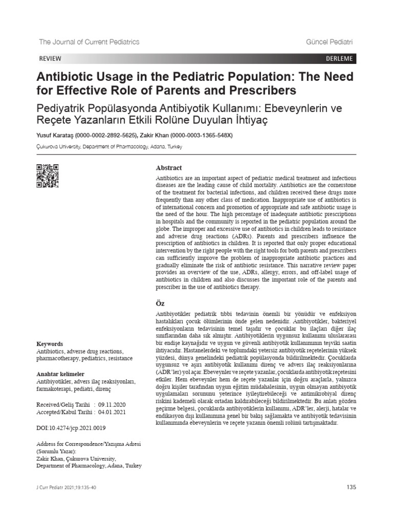 Pediyatrik Pop - Lasyonda Antibiyotik Kullan - M - Ebeveynlerin Ve Re - Ete Yazanlar - N Etkili ...