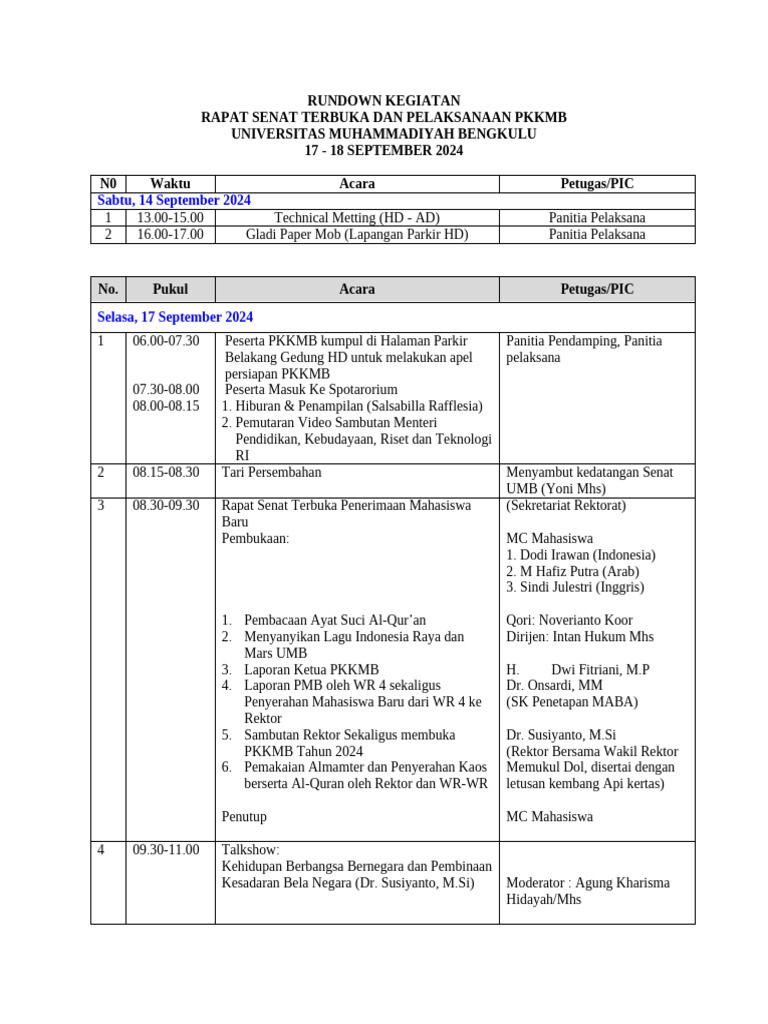 Rapat Senat dan PKKMB UMB 2024 | PDF