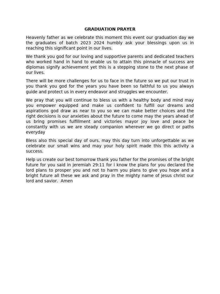 Graduation Prayer | PDF