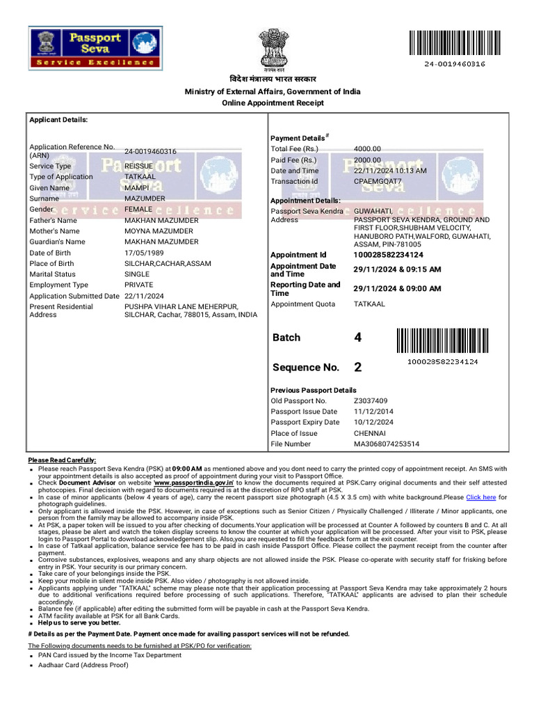 Appointment Receipt | PDF | Identity Document | Passport