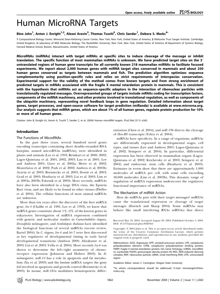 Microrna Targets Plos Pub | PDF | Micro Rna | Messenger Rna
