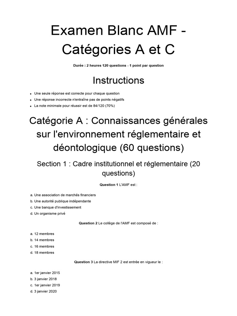 Amf-Examen-Blanc-Partie 1 | PDF | Obligation (Finance) | Action (Finance)