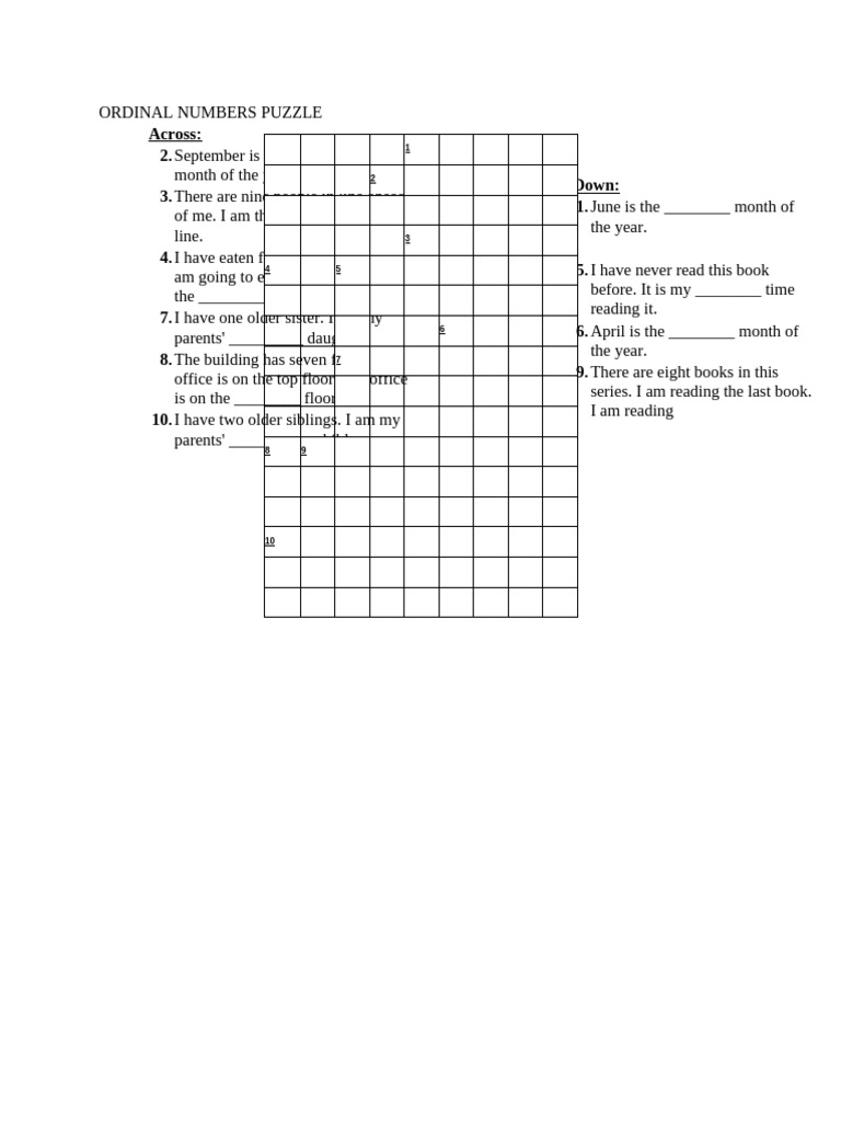 Ordinal Numbers Puzzle for Kids | PDF