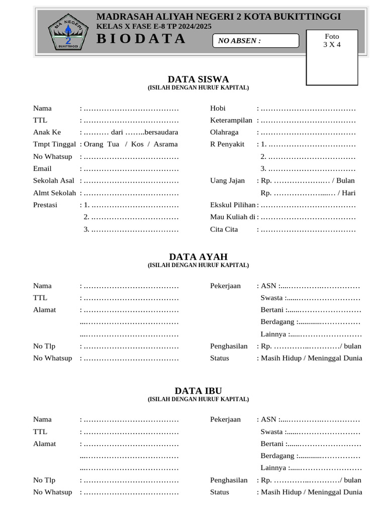 Biodata Siswa | PDF