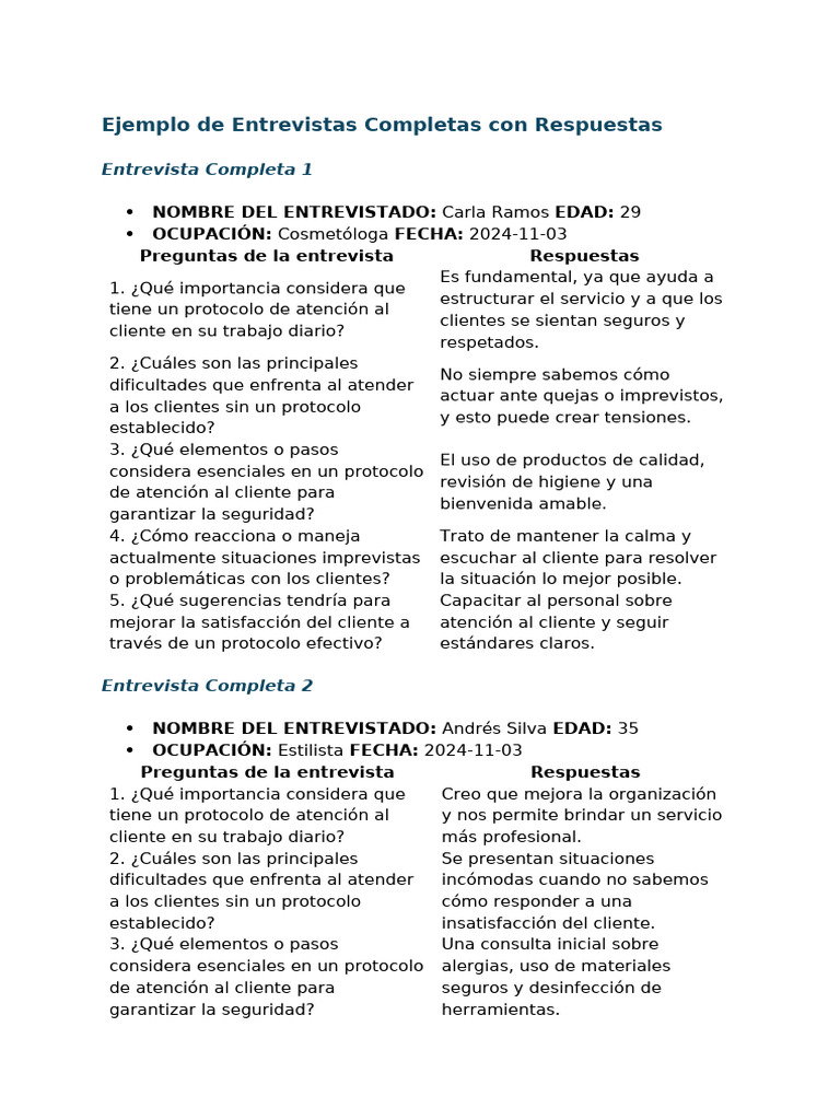 Ejemplos de Entrevistas con Respuestas | PDF | Servicio al Cliente