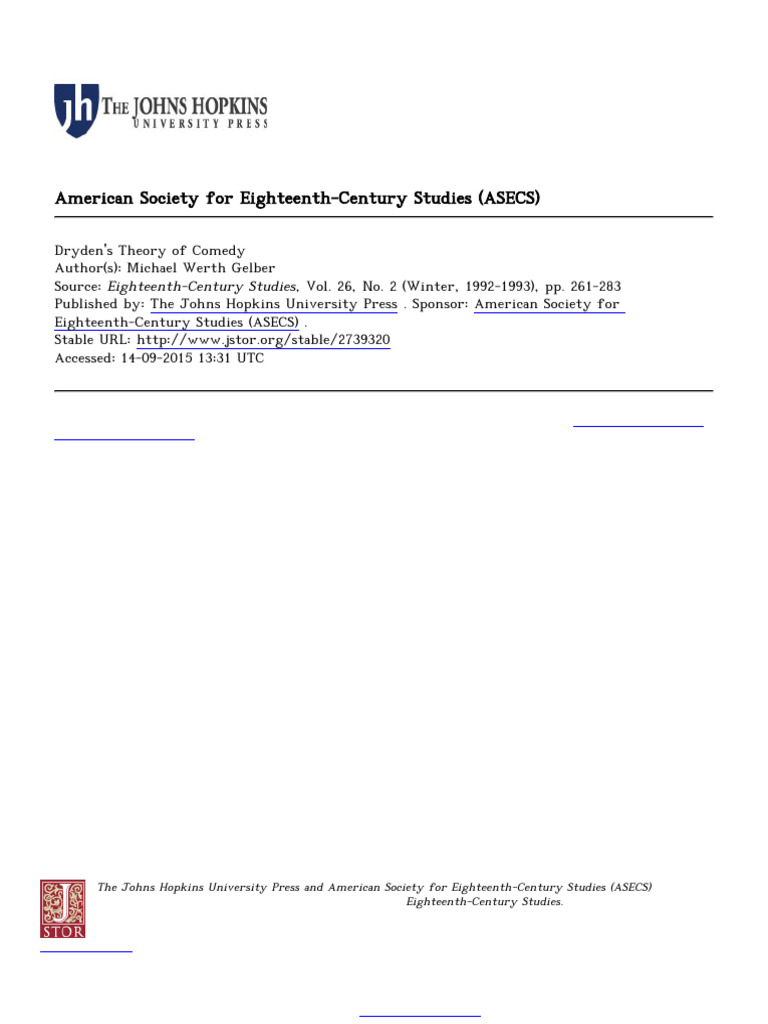 Dryden - S Theory of Comedy - Michael Werth Gelber | PDF | Poetry | Ben ...