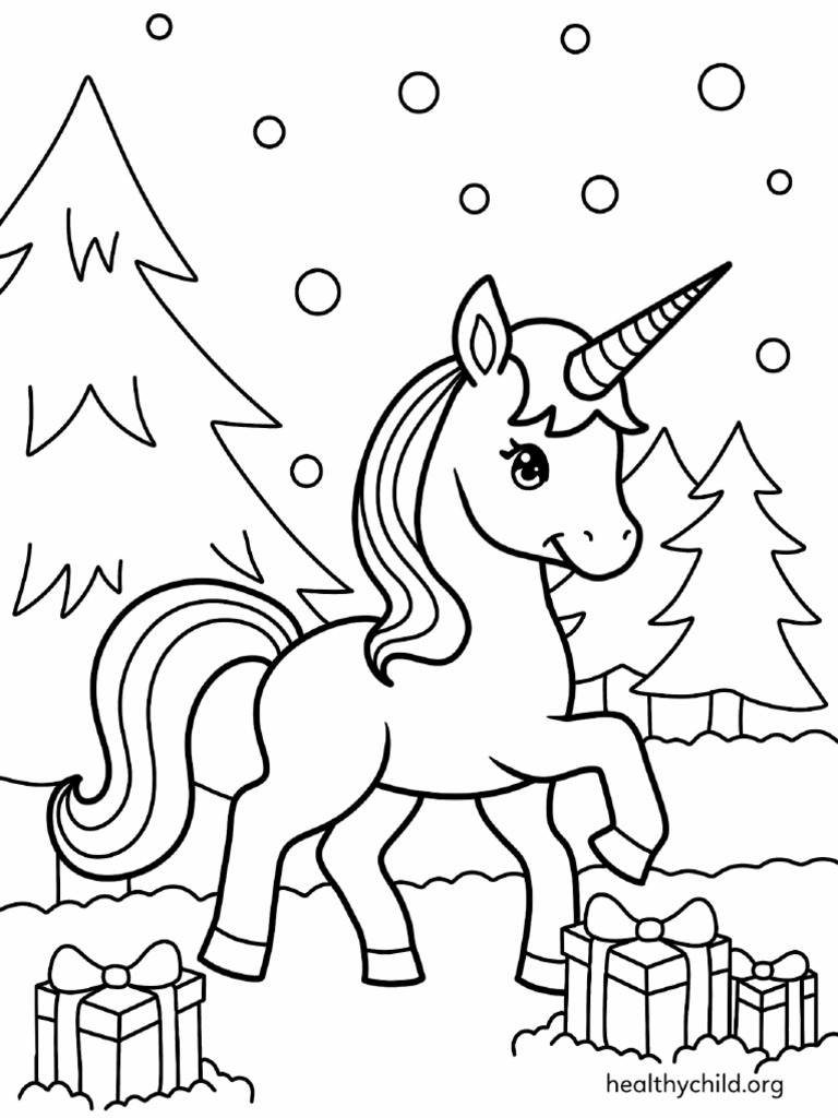 Christmas Unicorn With Candy Canes Coloring Page For Kids | PDF