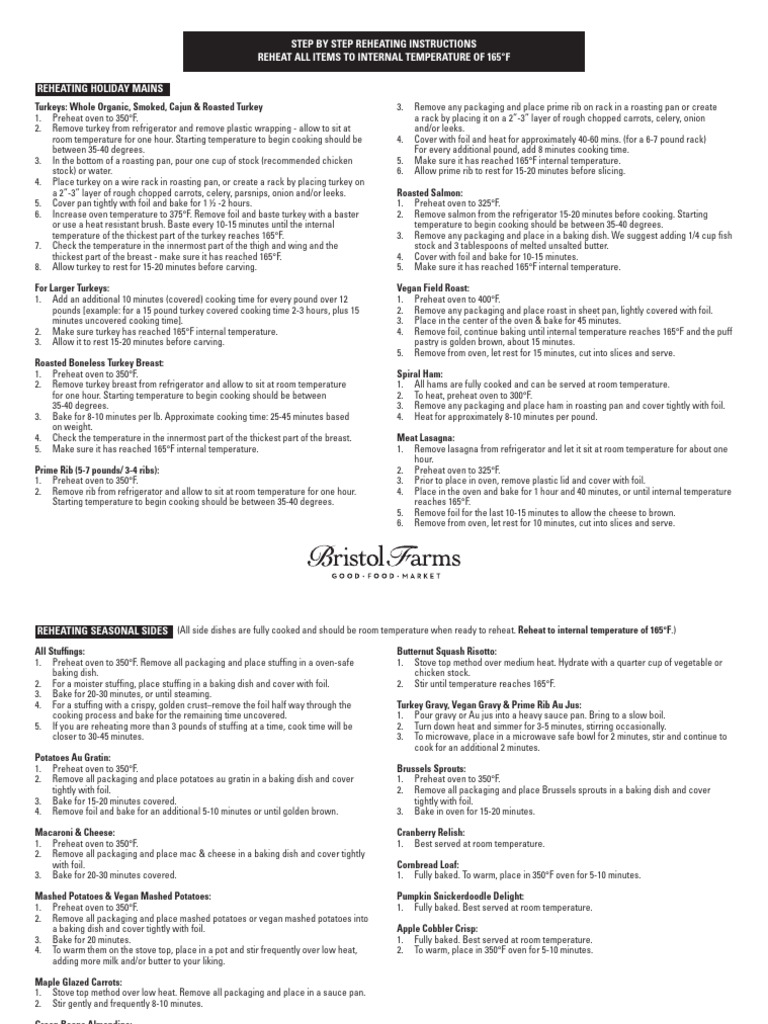 23 Thanks Reheating-Instructions Bristol-Farms-Version Final | PDF ...