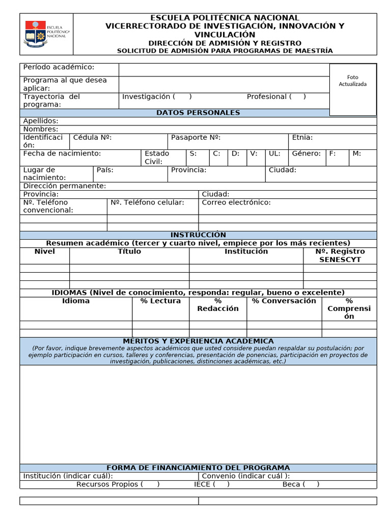 Solicitud Admision Programas (1) | PDF | Educación más alta