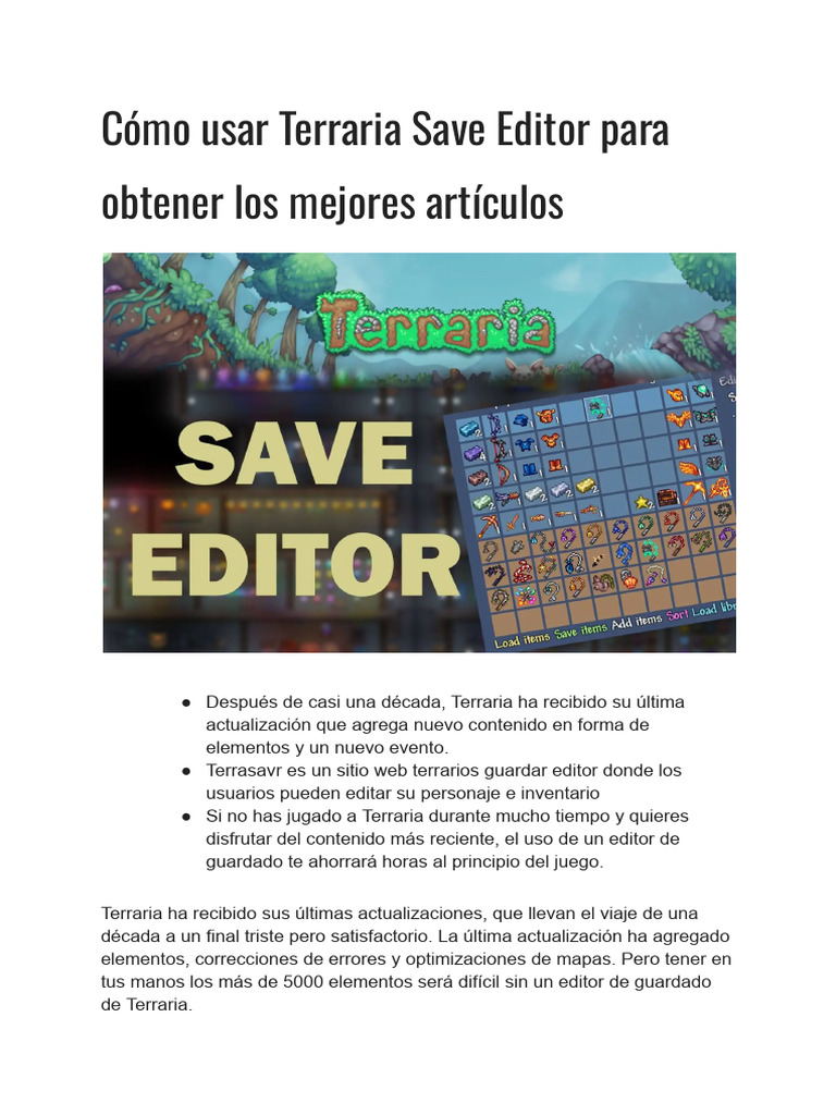 Cómo usar Terraria Save Editor para obtener los mejores artículos | PDF ...