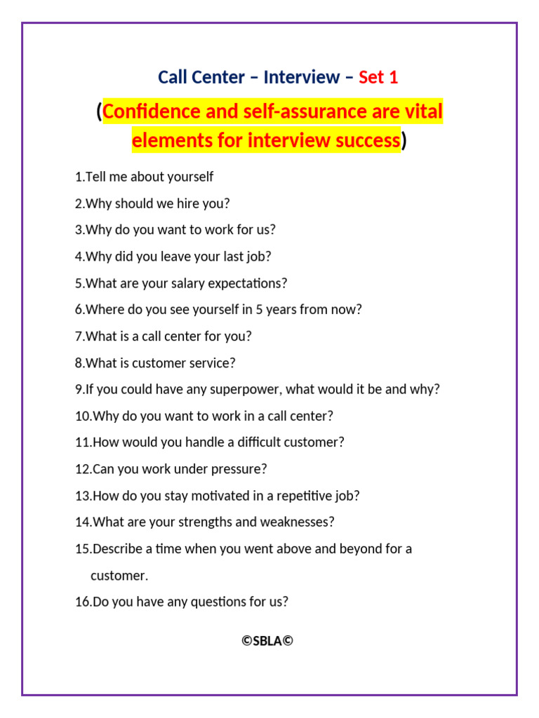 Call Center - Interview - Set 1 | PDF