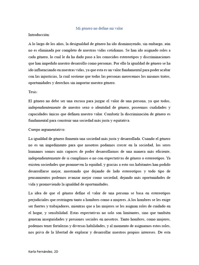 Mi Género No Define Mi Valor... | PDF | Género | Estudios de género
