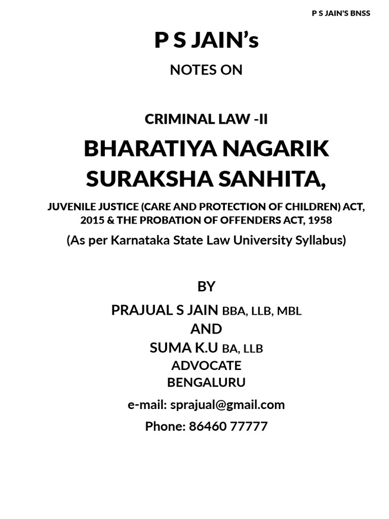 P.S Jain's Bnss - Kslu 1st Unit (Half) | PDF | Bail | Crimes