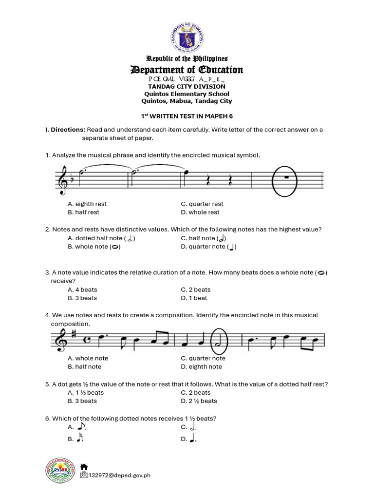 Q1 - Summative Test 1 - Music 6 | PDF | Musicology | Musical Compositions
