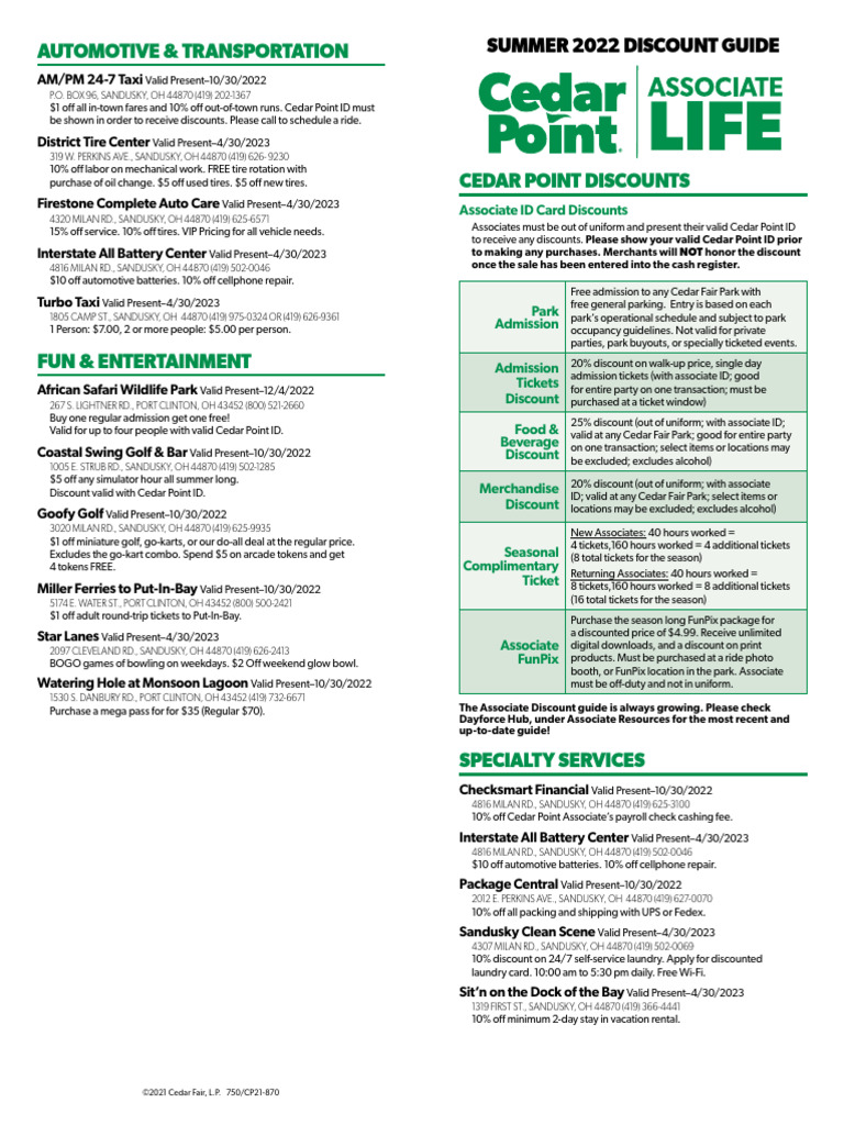 Cedar Point Summer 2022 Discount Guide Final 2 | PDF