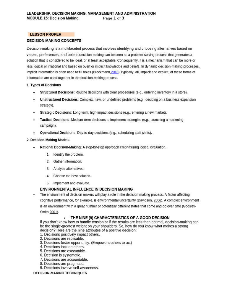 MODULE 15. Lesson Proper | PDF | Decision Making | Cognitive Science