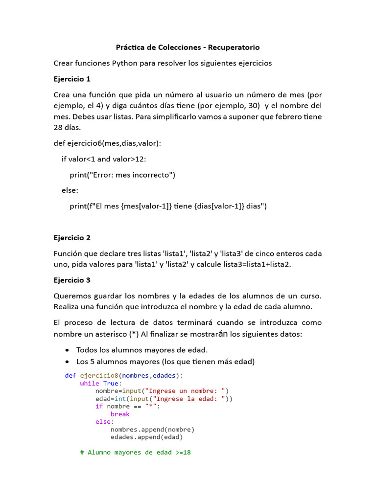 Práctica de Colecciones - Recuperatorio | PDF | Python (lenguaje de programación) | Programación ...