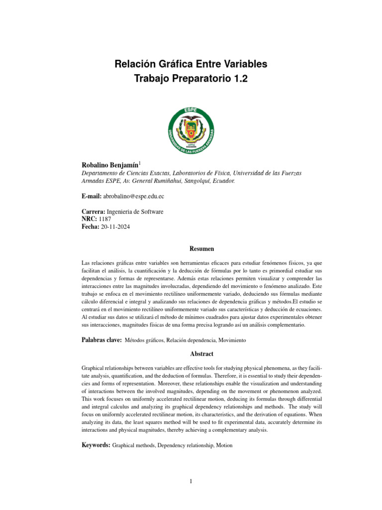 Prelab1.2 Robalino Benjamín 1187 | PDF | Velocidad | Regresión lineal