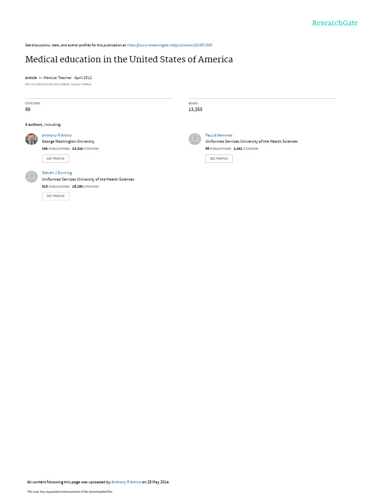 DeZee_2012_MedEdinUSA | PDF | Residency (Medicine) | Medical School