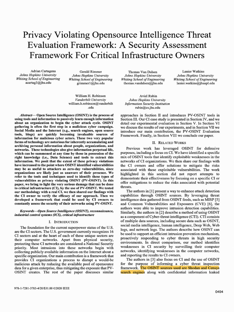 Privacy Violating Opensource Intelligence Threat Evaluation Framework A ...