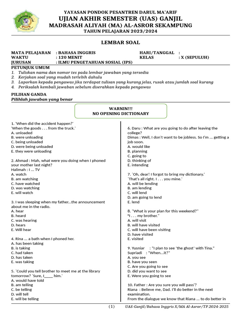 Uas kelas X Ganjil 2023 - 2024(1) | PDF