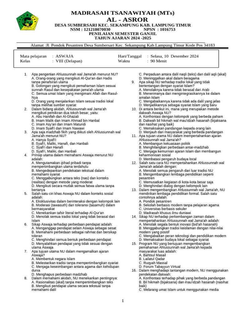 Aswaja Kelas 8 | PDF
