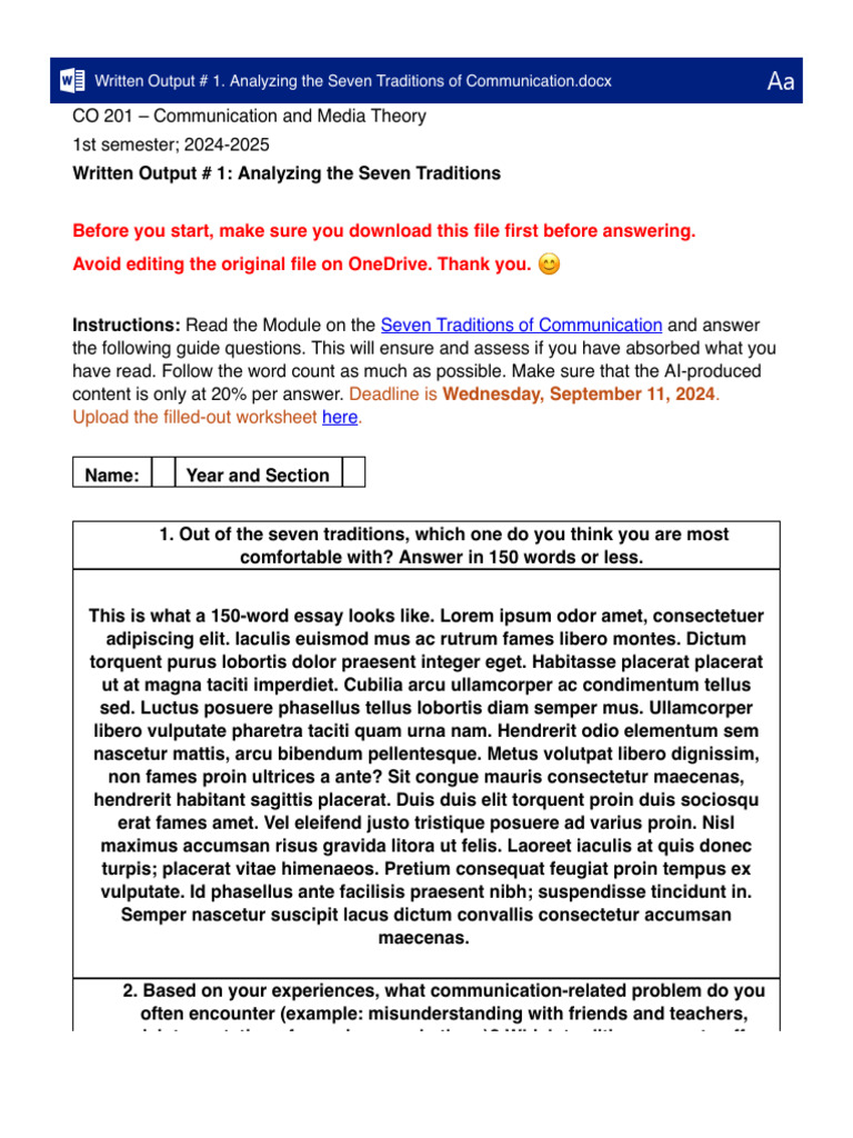 Written Output # 1. Analyzing The Seven Traditions of Communication | PDF