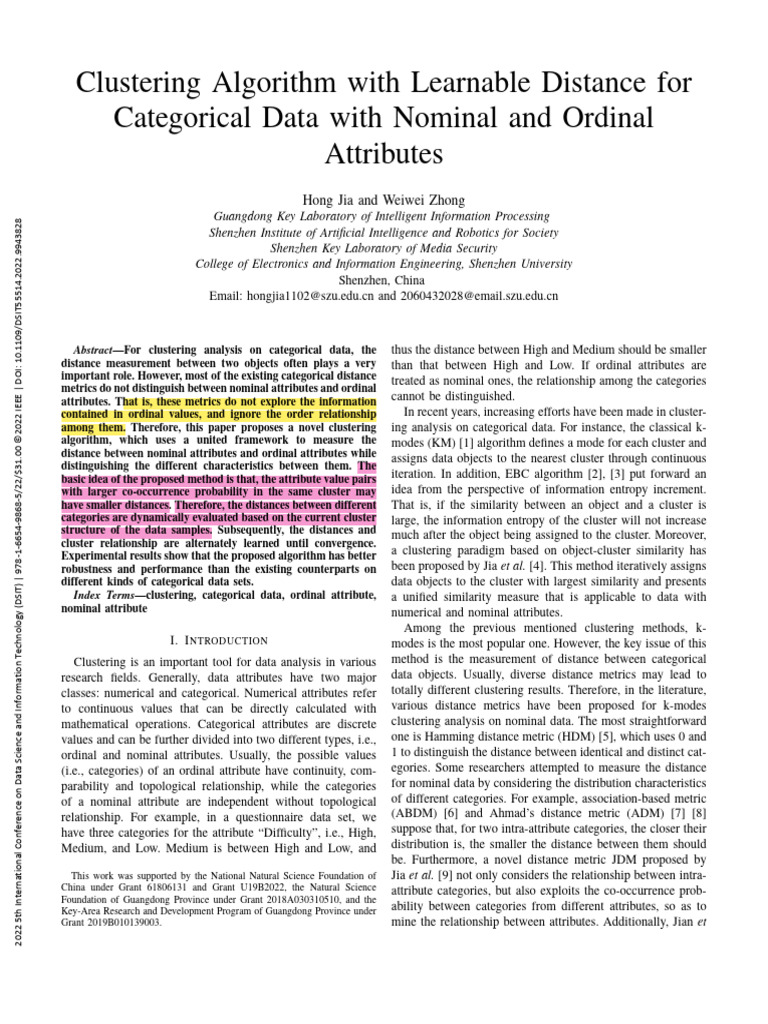 Clustering Algorithm With Learnable Distance For Categorical Data With 9670