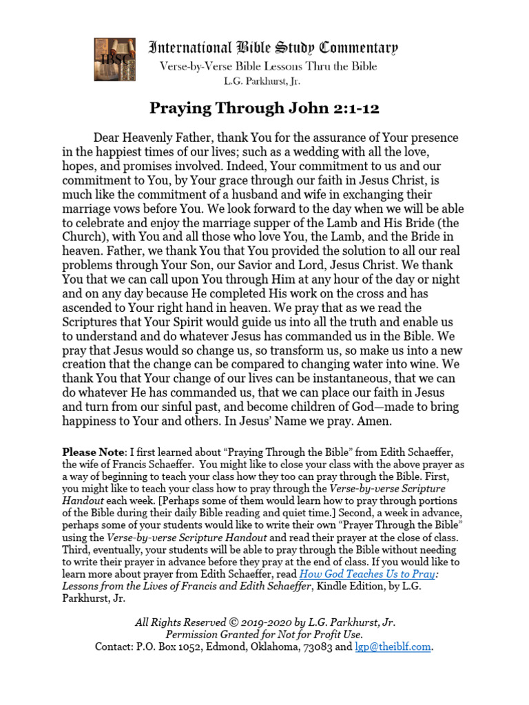 Praying Through John 2:1-12 Guide | PDF | Jesus | Lamb Of God