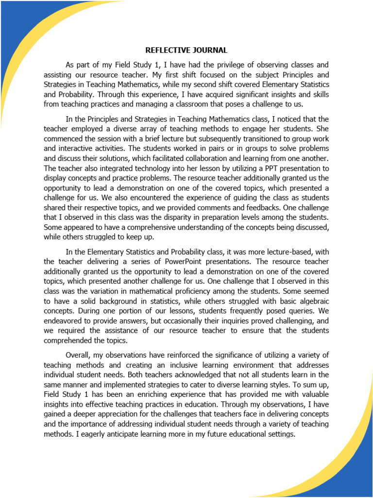 6-Reflective-Journal | PDF | Teachers | Teaching Method