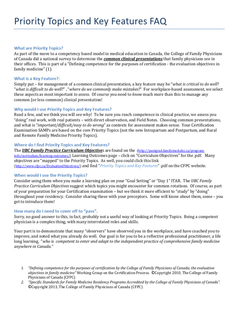 2019 Priority Topics and Key Features FAQ | PDF | Family Medicine ...