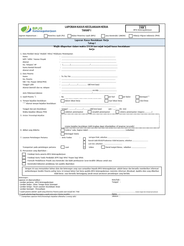 Formulir 3KK1 BPJS Ketenagakerjaan | PDF