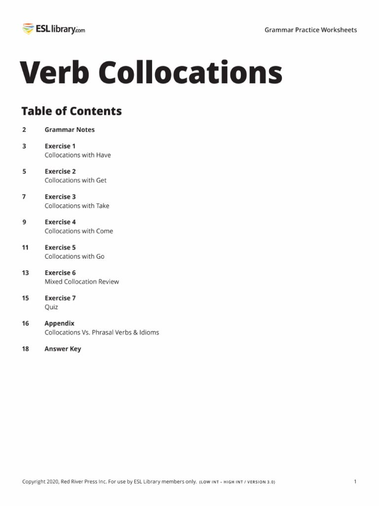 Verb Collocations - Ellii Formerly ESL Library | PDF