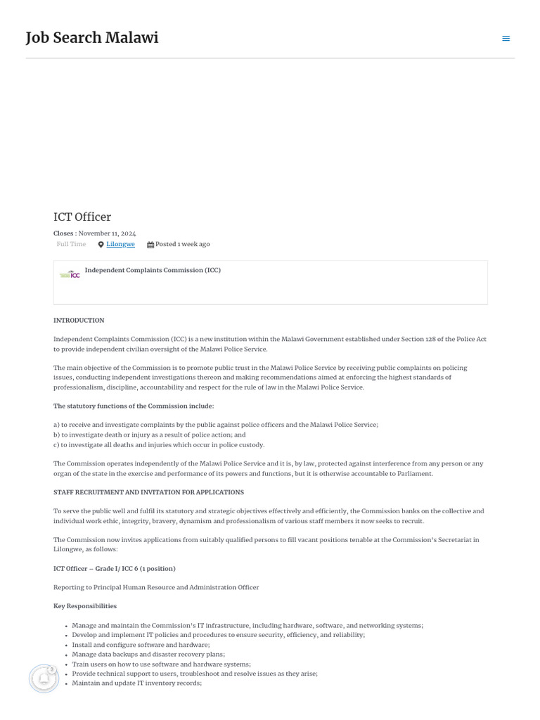 ICT Officer _ ICC | PDF | Police | Recruitment