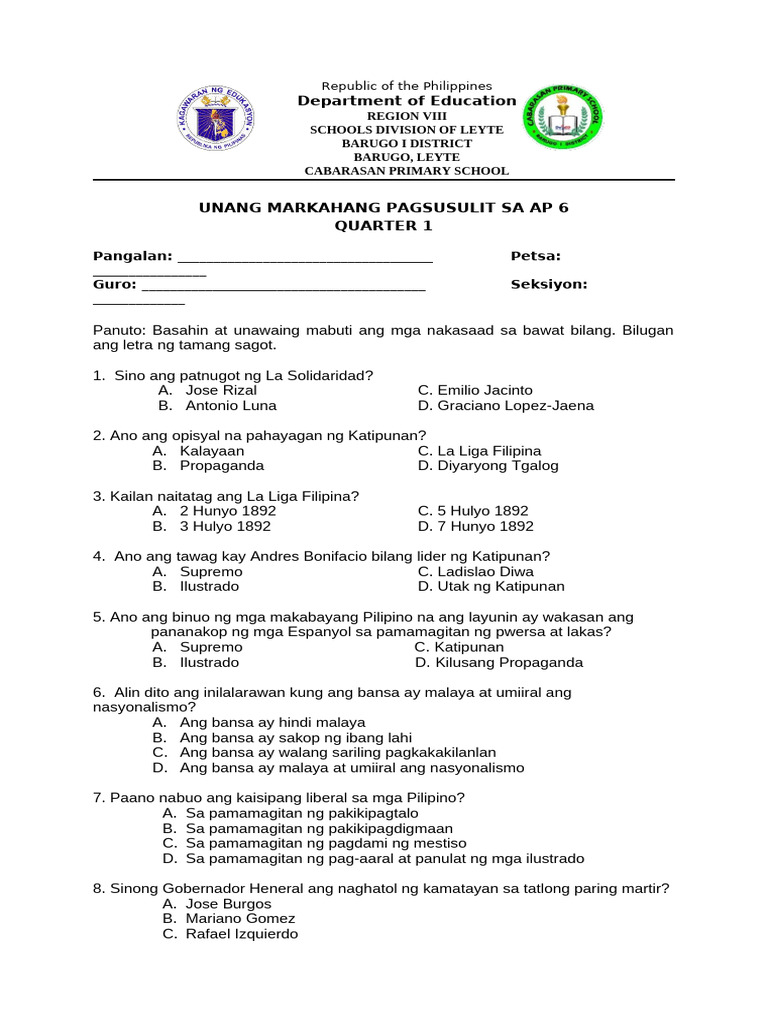 Q1 Periodical Test in Ap 6 | PDF