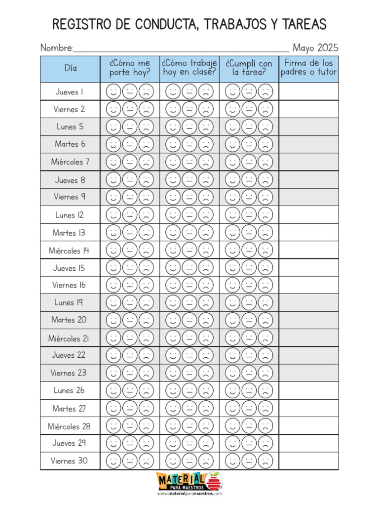 Registro de Conducta, Trabajos y Tareas - Mayo 25 | PDF