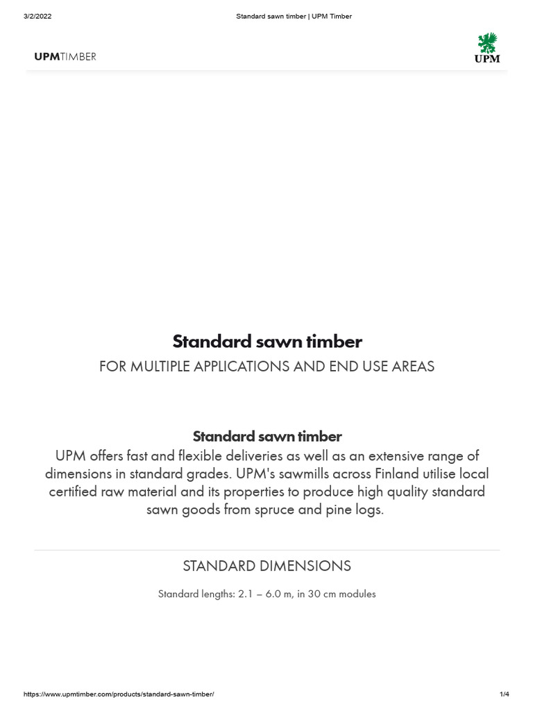 Standard Sawn Timber - UPM Timber | PDF | Lumber | Wood