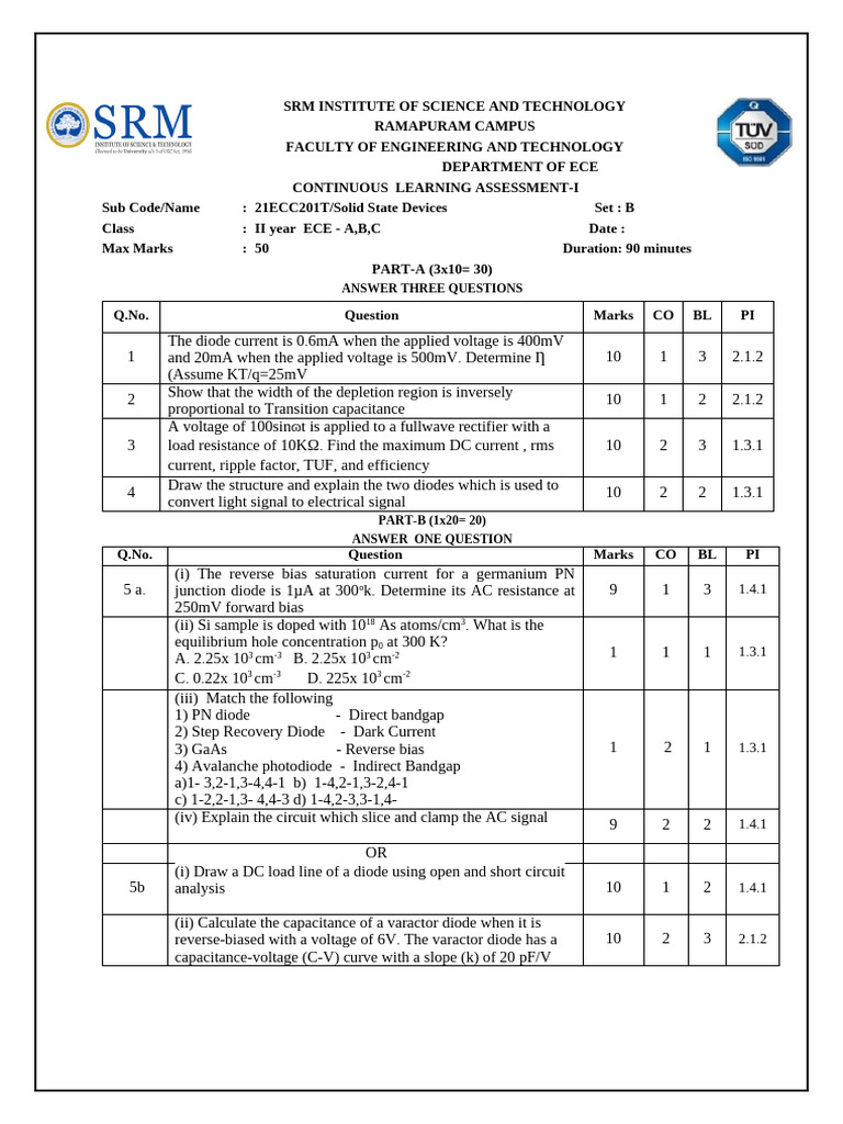 Ct1question Paper Set B Pdf Diode P N Junction